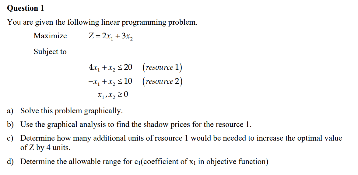 You are given the following linear programming | Chegg.com