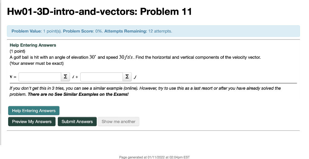 Solved Hw01-3D-intro-and-vectors: Problem 11 Problem Value: | Chegg.com