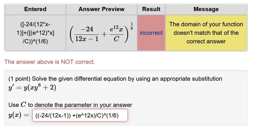 Solved The answer above is NOT correct. (1 point) Solve the | Chegg.com