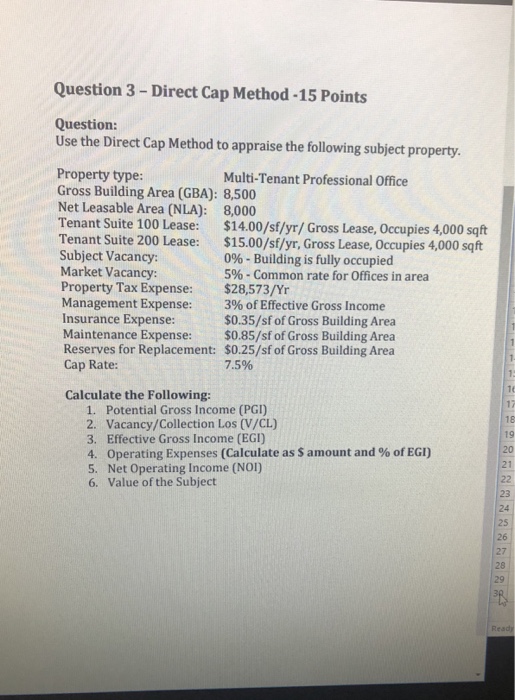 Solved Question 3- Direct Cap Method-15 Points Question: Use | Chegg.com