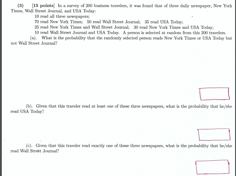 Solved (3) [15 points] In a survey of 200 business | Chegg.com