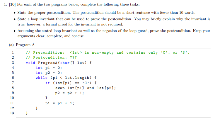 1. [10] For each of the two programs below, complete | Chegg.com