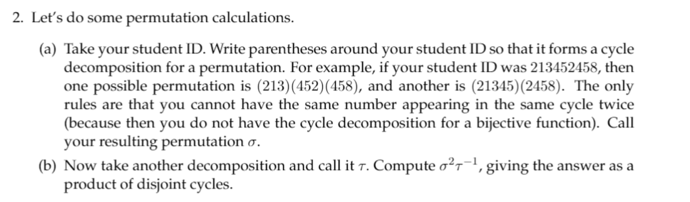 Solved 2. Let's do some permutation calculations. (a) Take | Chegg.com