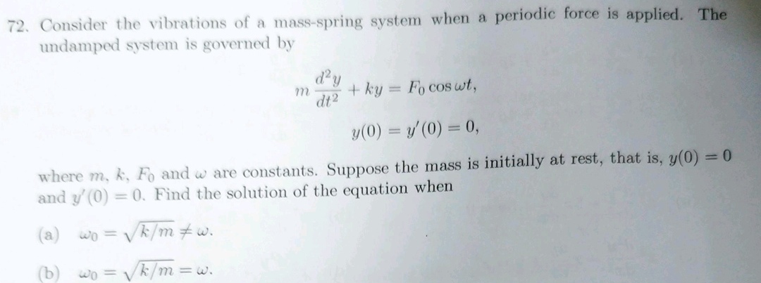 Solved 2. Consider the vibrations of a mass-spring system | Chegg.com