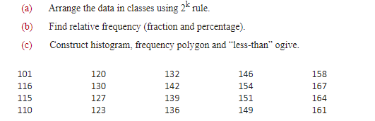 Solved 1.(a) Arrange the data in classes using 2k rule. (b) | Chegg.com