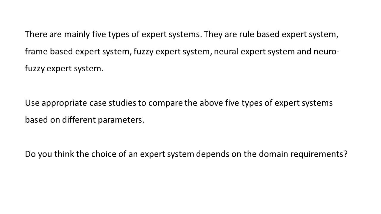 Solved There are mainly five types of expert systems. They | Chegg.com