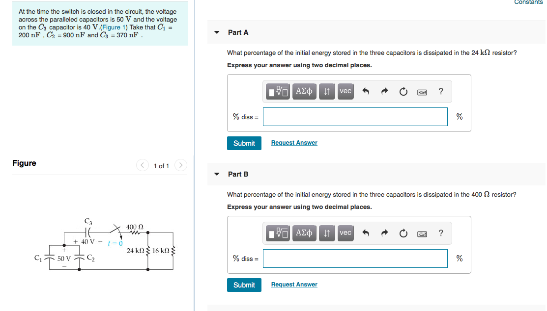 Solved Constants At the time the switch is closed in the | Chegg.com