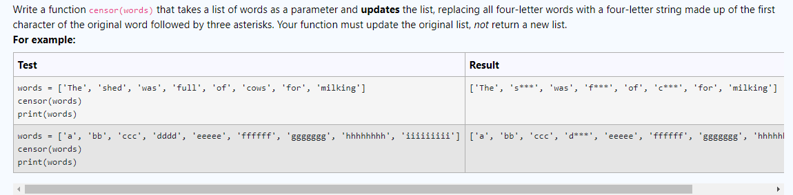 Solved Write a function censor (words) that takes a list of | Chegg.com