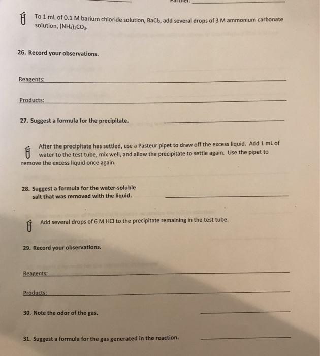 Solved To 1 mL of 0.1 M barium chloride solution, BaCl, add | Chegg.com