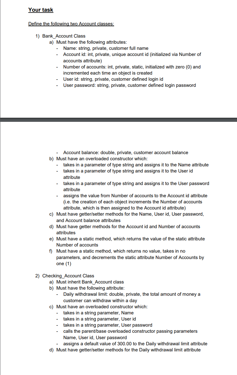 Solved Your task Define the following two Account classes: | Chegg.com