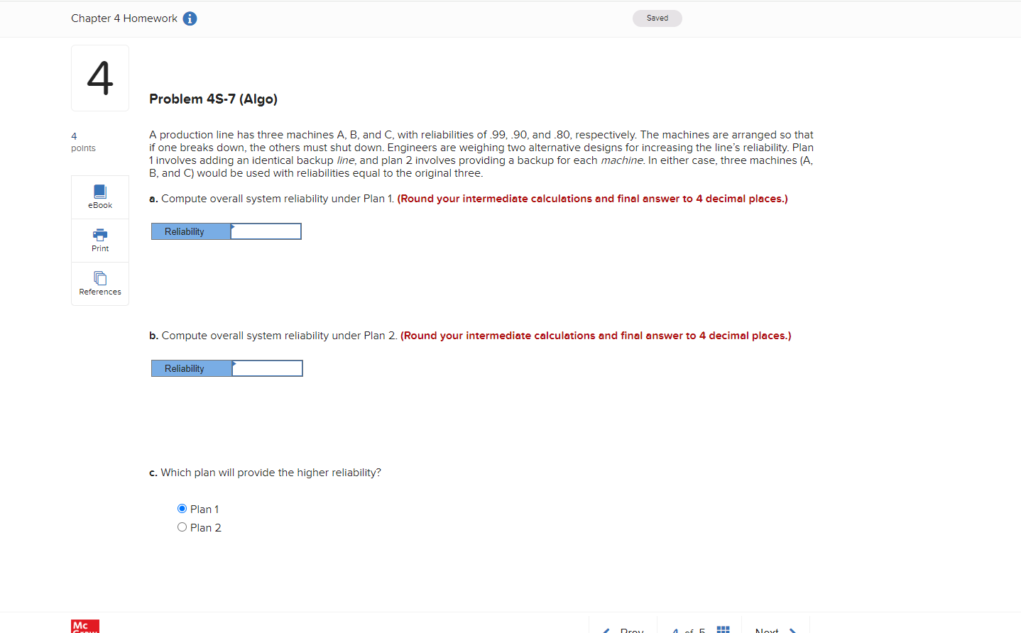 Solved Problem 4S-7 (Algo)A production line has three | Chegg.com