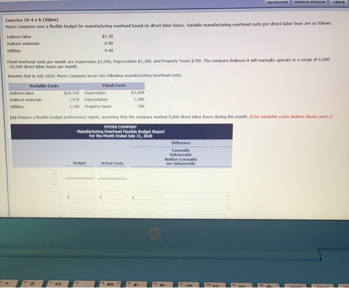 Solved CALCULATOR PRINTER VERSION Exercise 10-4 a-b (Video) | Chegg.com