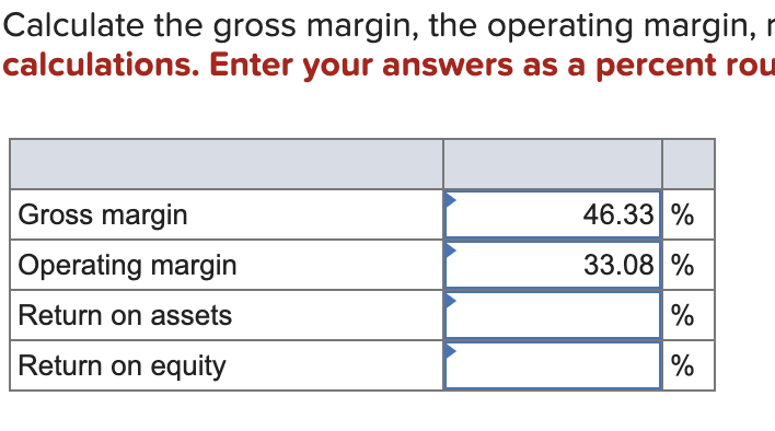 Solved Inc. Calculate the gross margin, the operating | Chegg.com