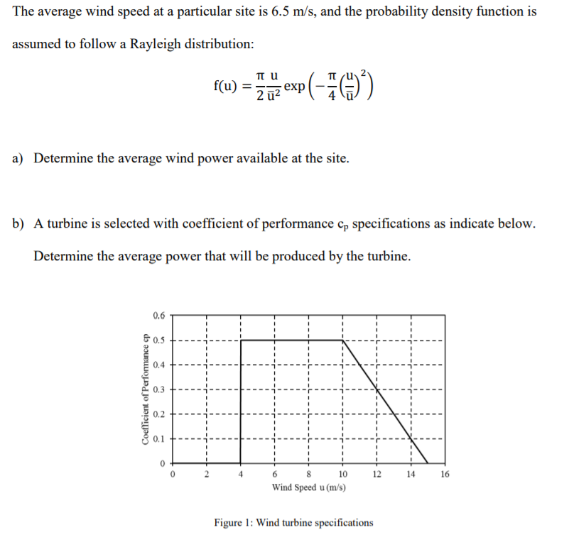 Solved The average wind speed at a particular site is 6.5 | Chegg.com