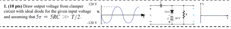 Solved + Ideal 1. (10 pts) Draw output voltage from clamper | Chegg.com
