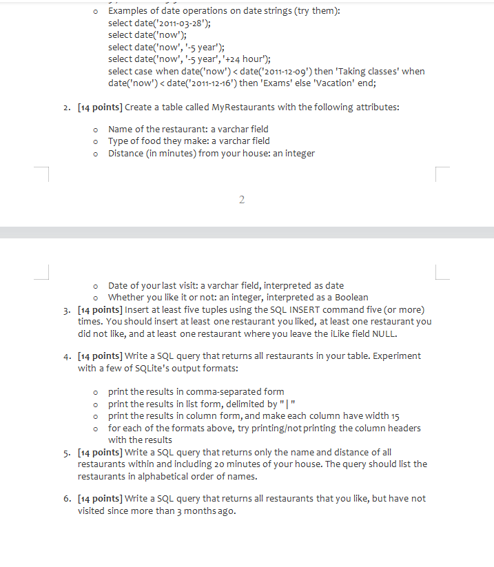 Solved Acknowledgment: Gang Luo lectures Homework: SQLite | Chegg.com