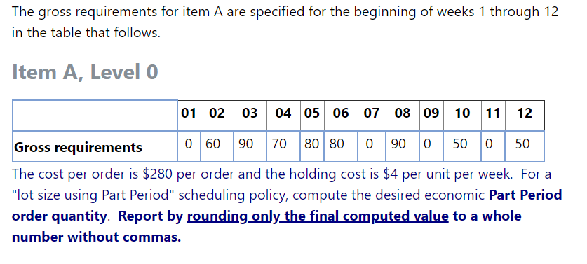 Solved The gross requirements for item A are specified for | Chegg.com
