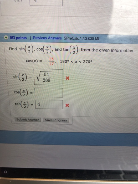Solved 013 points | Previous Answers SPreCalc7 7.3.038 MI | Chegg.com