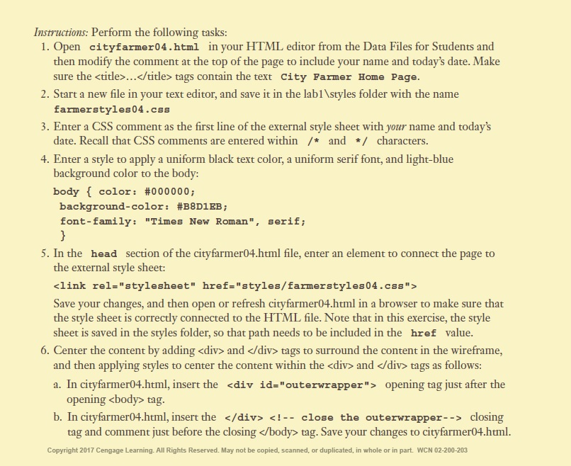 Solved c. In farmerstyles04.css, insert the following style | Chegg.com