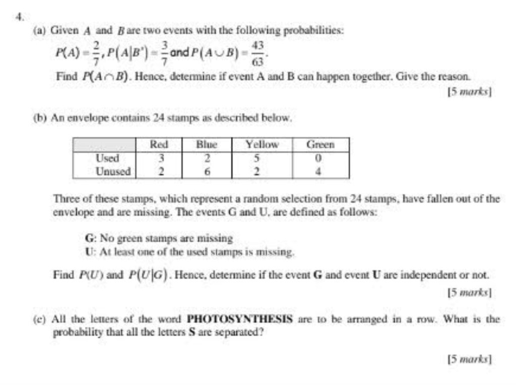 (a) Given A and B are two events with the following | Chegg.com