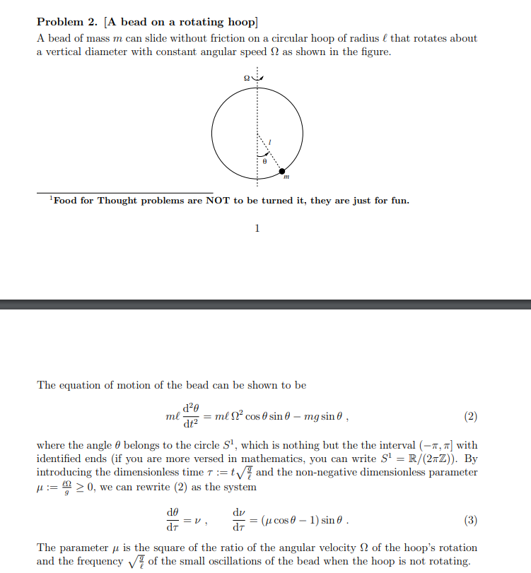 Solved Problem 2. (A bead on a rotating hoop] A bead of mass | Chegg.com