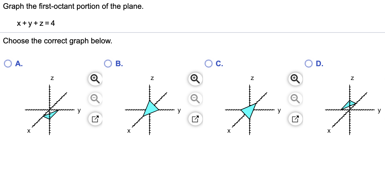 Solved Graph the first-octant portion of the plane. x+y+z=4 | Chegg.com