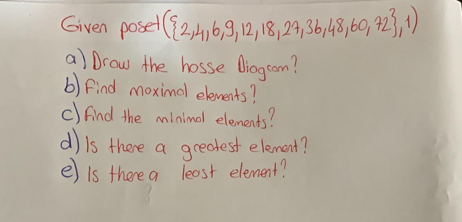 Solved Given poset({2,4,6,9 , 12, 18, 24, 36,48,60, 123, 1) | Chegg.com
