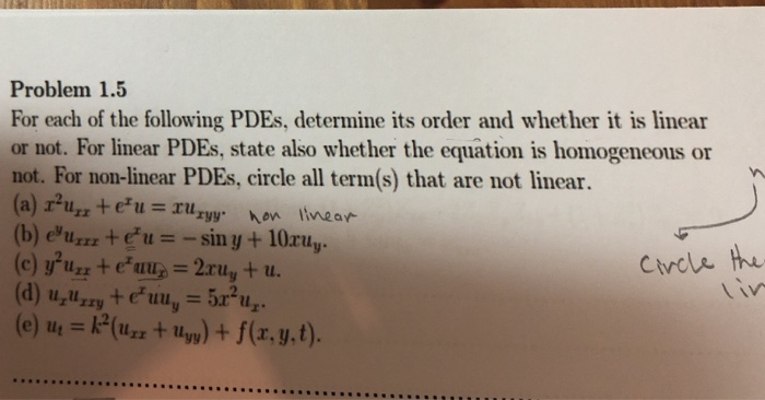 Solved Problem 1.5 For each of the following PDEs, determine | Chegg.com