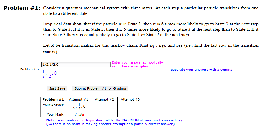 Solved Consider a quantum mechanical system with three | Chegg.com
