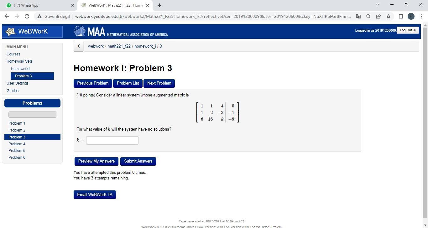 Solved 10 Points Consider A Linear System Whose Augmented