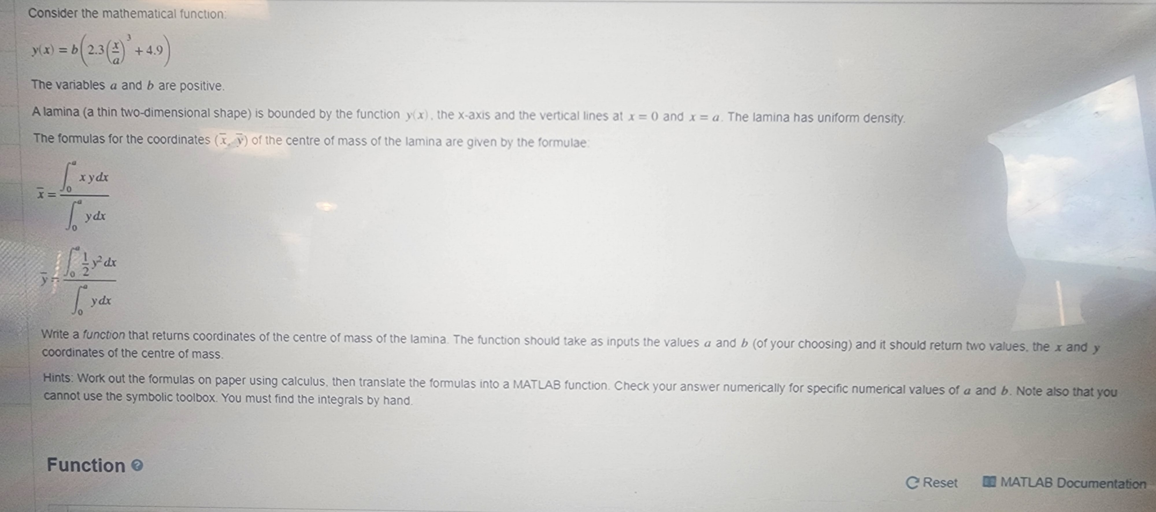 Solved Consider the mathematical function: | Chegg.com