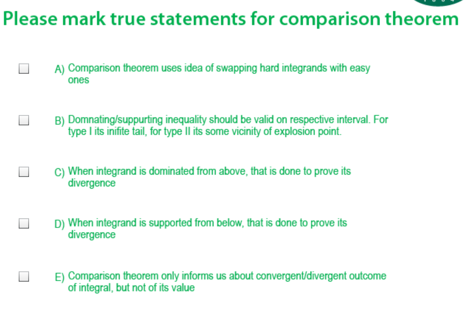 Solved Please mark true statements for comparison theorem A) | Chegg.com