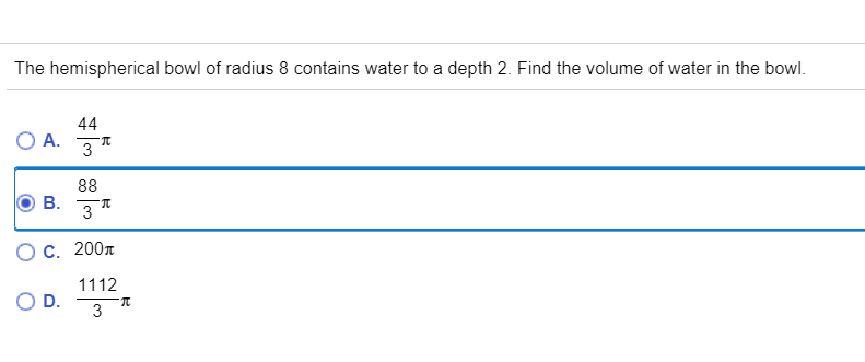 Solved The hemispherical bowl of radius 8 contains water to | Chegg.com