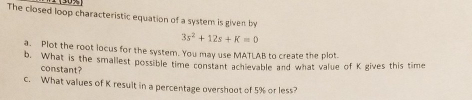 Solved DU% The closed loop characteristic equation of a | Chegg.com