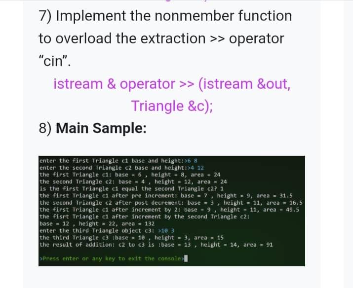Solved Write a program that defines a class Triangle with | Chegg.com