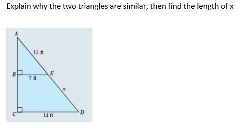 Solved Explain why the two triangles are similar, then find | Chegg.com
