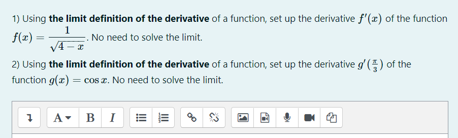 Solved 1) Using the limit definition of the derivative of a | Chegg.com