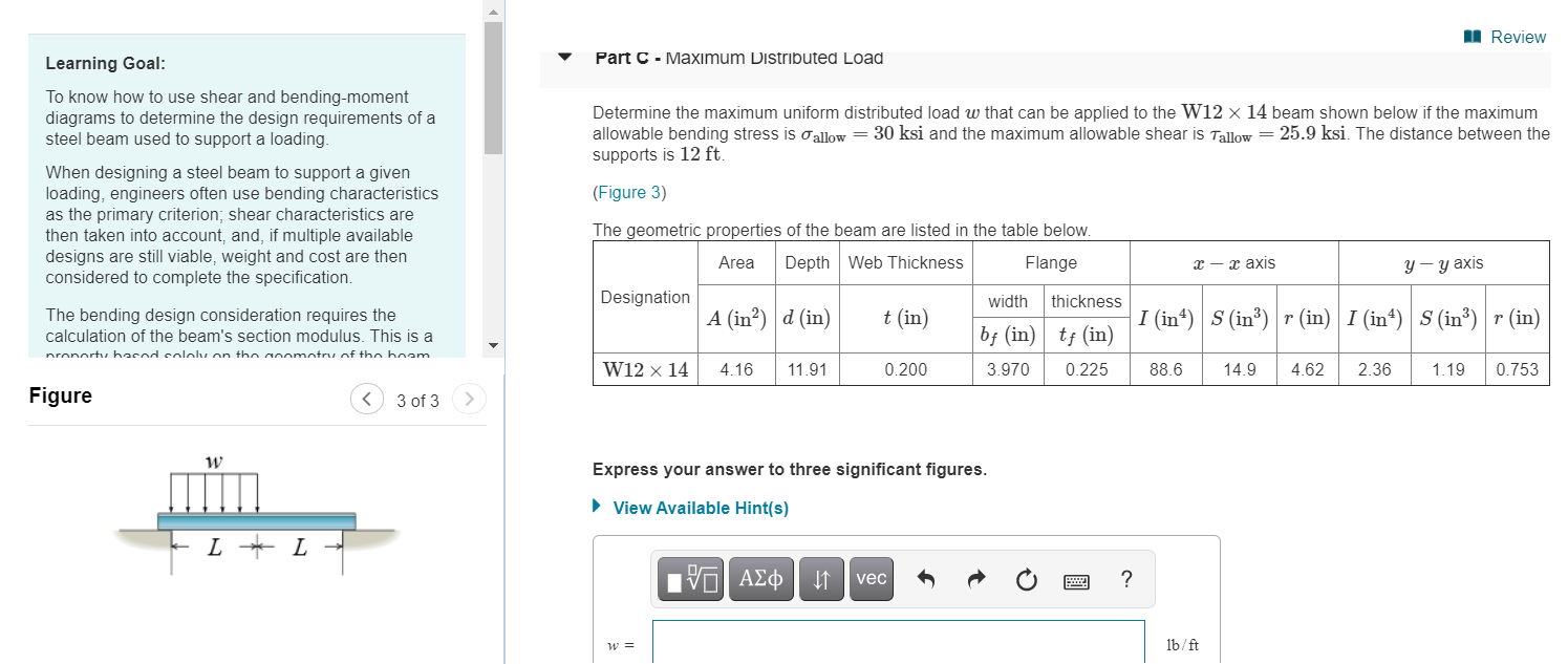 Solved Part C - Maximum Distributed Load Determine the | Chegg.com