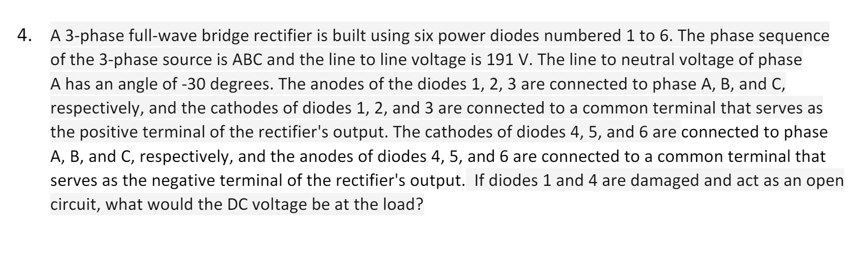 Solved A 3-phase full-wave bridge rectifier is built using | Chegg.com