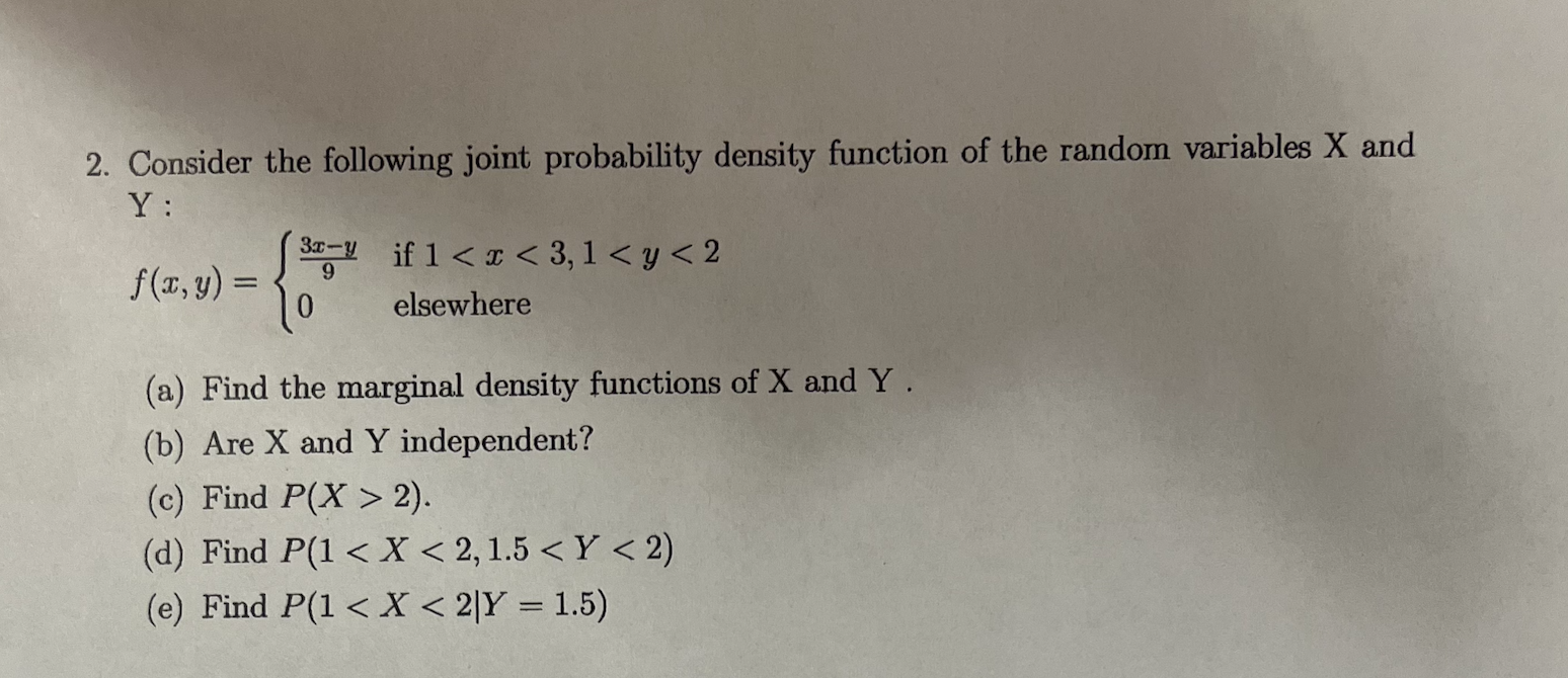 Solved 2. Consider the following joint probability density | Chegg.com