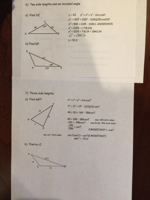 Solved 6) Two side lengths and an included angle a) Find XZ | Chegg.com