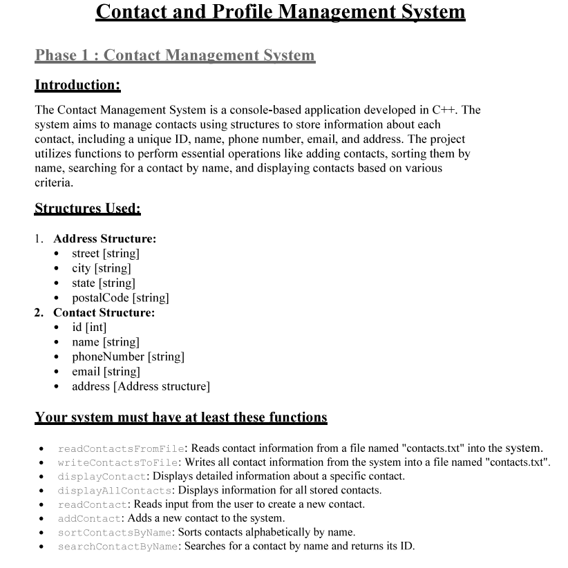 Solved Phase 1: Contact Management SvstemIntroduction:The | Chegg.com