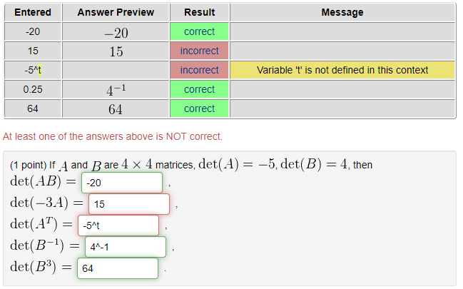 Solved At least one of the answers above is NOT correct. (1 | Chegg.com