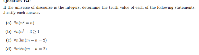 Solved If the universe of discourse is the integers, | Chegg.com