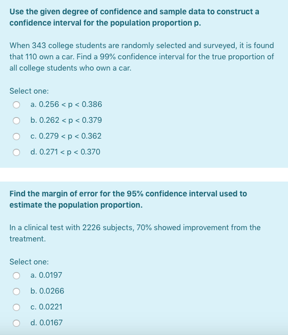 Solved Find the margin of error for the 95% confidence | Chegg.com