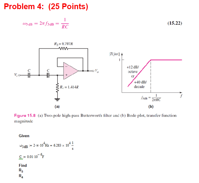 Solved Problem 4: (25 Points) @3dB = 27f3dB RC R3=0.707R ww | Chegg.com