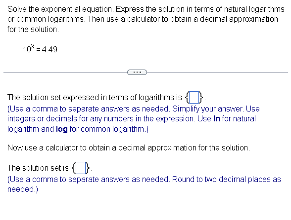 Solved Solve the exponential equation. Express the solution | Chegg.com