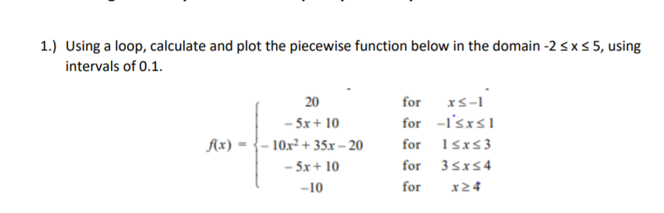 Solved 1.) Using a loop, calculate and plot the piecewise | Chegg.com