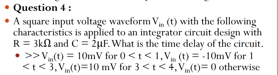 Solved Question 4: A square input voltage waveform Vin (t) | Chegg.com