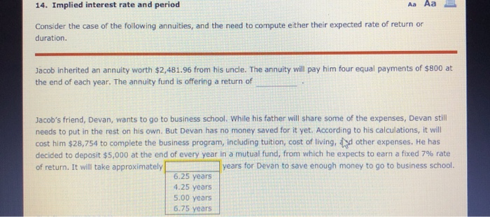 Solved 14. Implied interest rate and period Consider the | Chegg.com